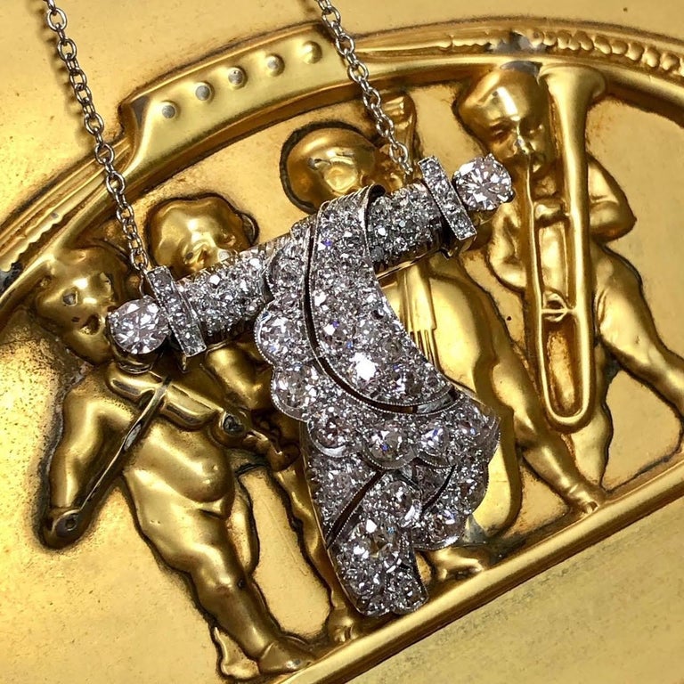 Art Deco Platinum Diamond Pendant For Sale at 1stDibs