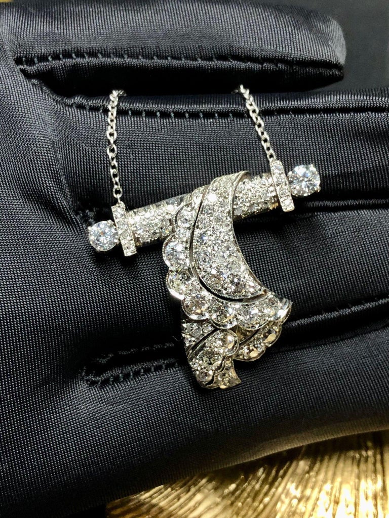 Art Deco Platinum Diamond Pendant For Sale at 1stDibs