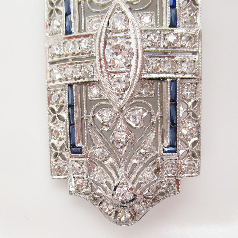 Art Deco Platinum Diamond Sapphire Convertible Pin Pendant at 1stDibs