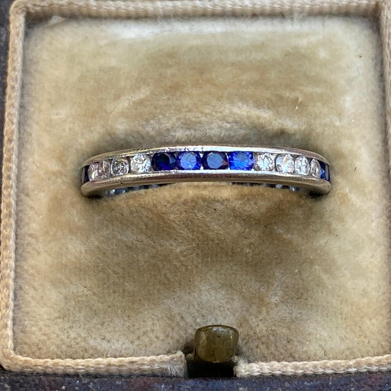 Art Deco Platinum Diamond Sapphire Eternity Band at 1stDibs