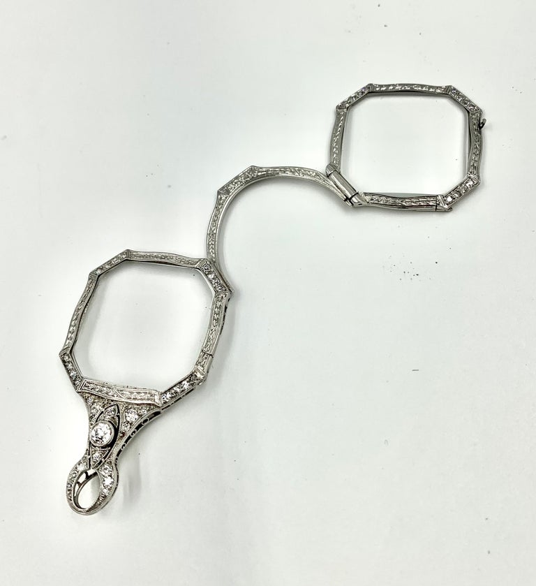 Art Deco Platinum Diamond Tri-Fold Lorgnette with a Long White Gold ...