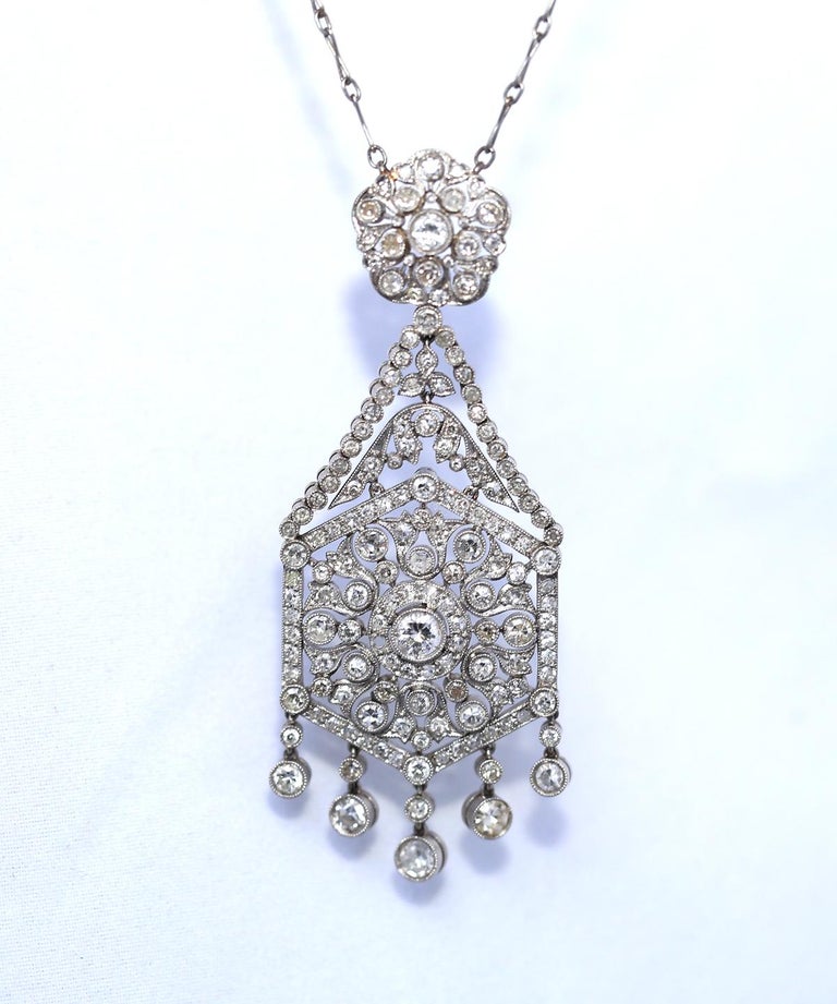 Art Deco Platinum Diamonds Pendant Chain, 1920 For Sale at 1stDibs