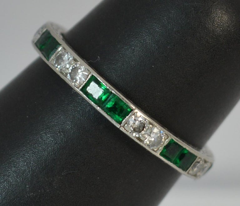Art Deco Platinum Emerald and Diamond Full Eternity Band or Stack Ring ...
