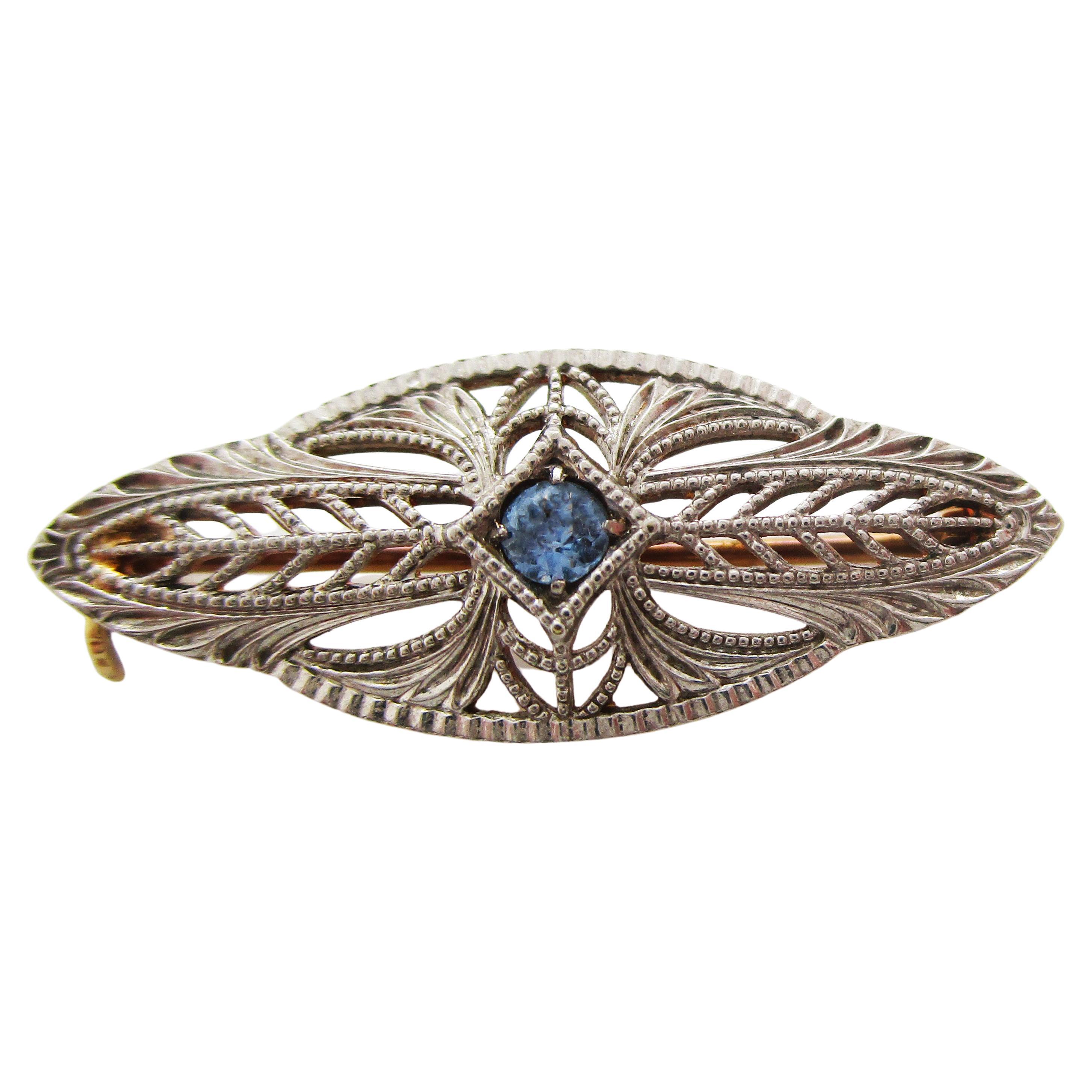 Art Deco 14 Karat White Gold Filigree Sapphire Pin Pendant at 1stDibs
