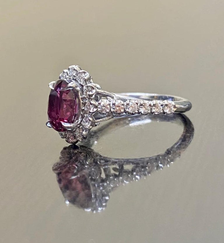 Art Deco Platinum GIA Certified Oval Ruby Halo Diamond Engagement Ring For Sale at 1stDibs