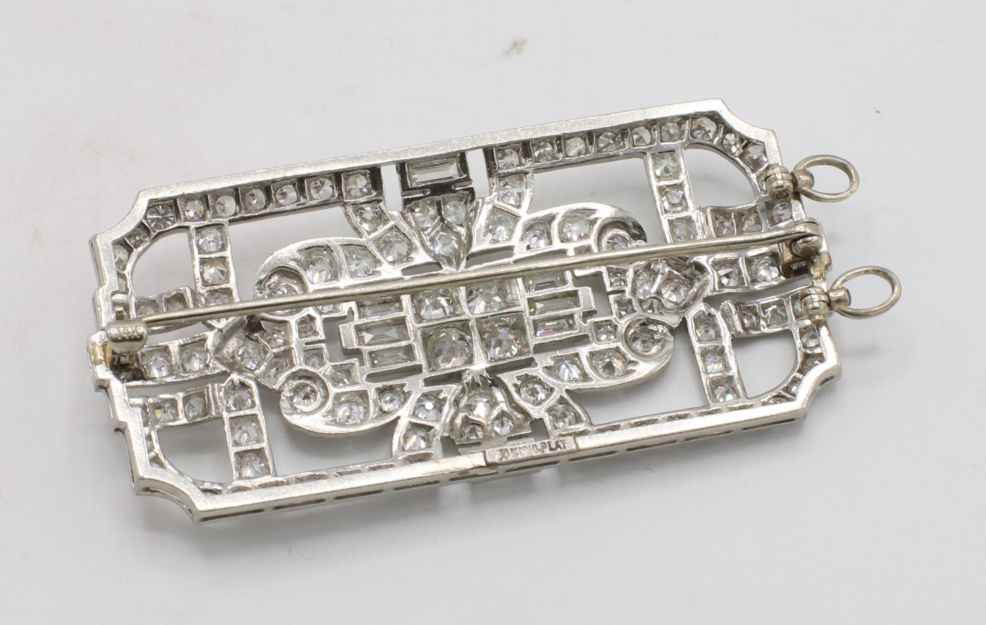 Art Deco Platinum Natural Old European Cut 5.50 Carat Diamond Brooch ...
