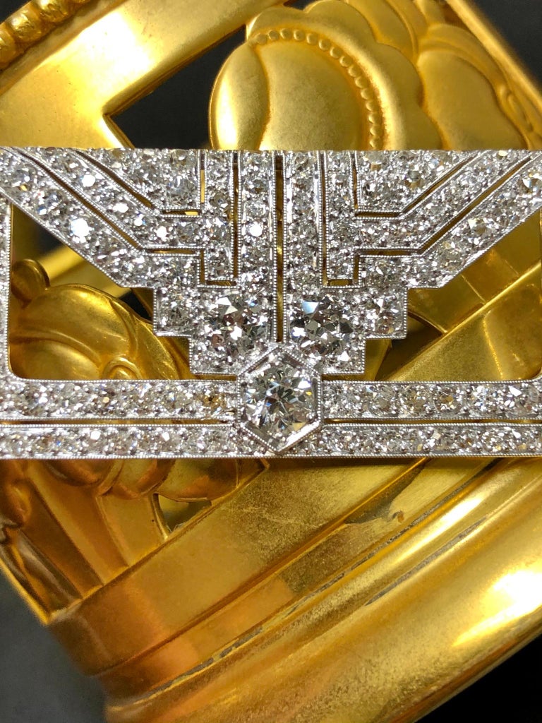 Art Deco Platinum Old European Cut Diamond Envelope Brooch Pin 6.20cttw ...