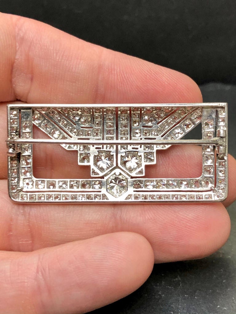 Art Deco Platinum Old European Cut Diamond Envelope Brooch Pin 6.20cttw ...