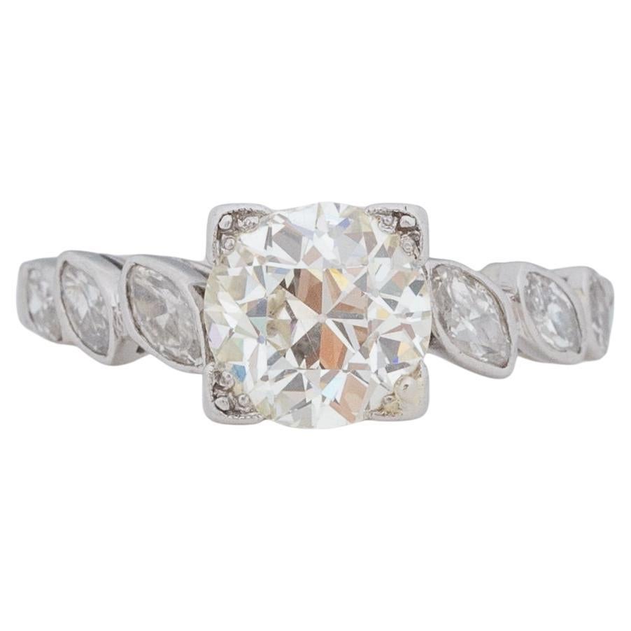 Palladium Old European Cut Diamond Solitaire Engagement Ring For Sale ...