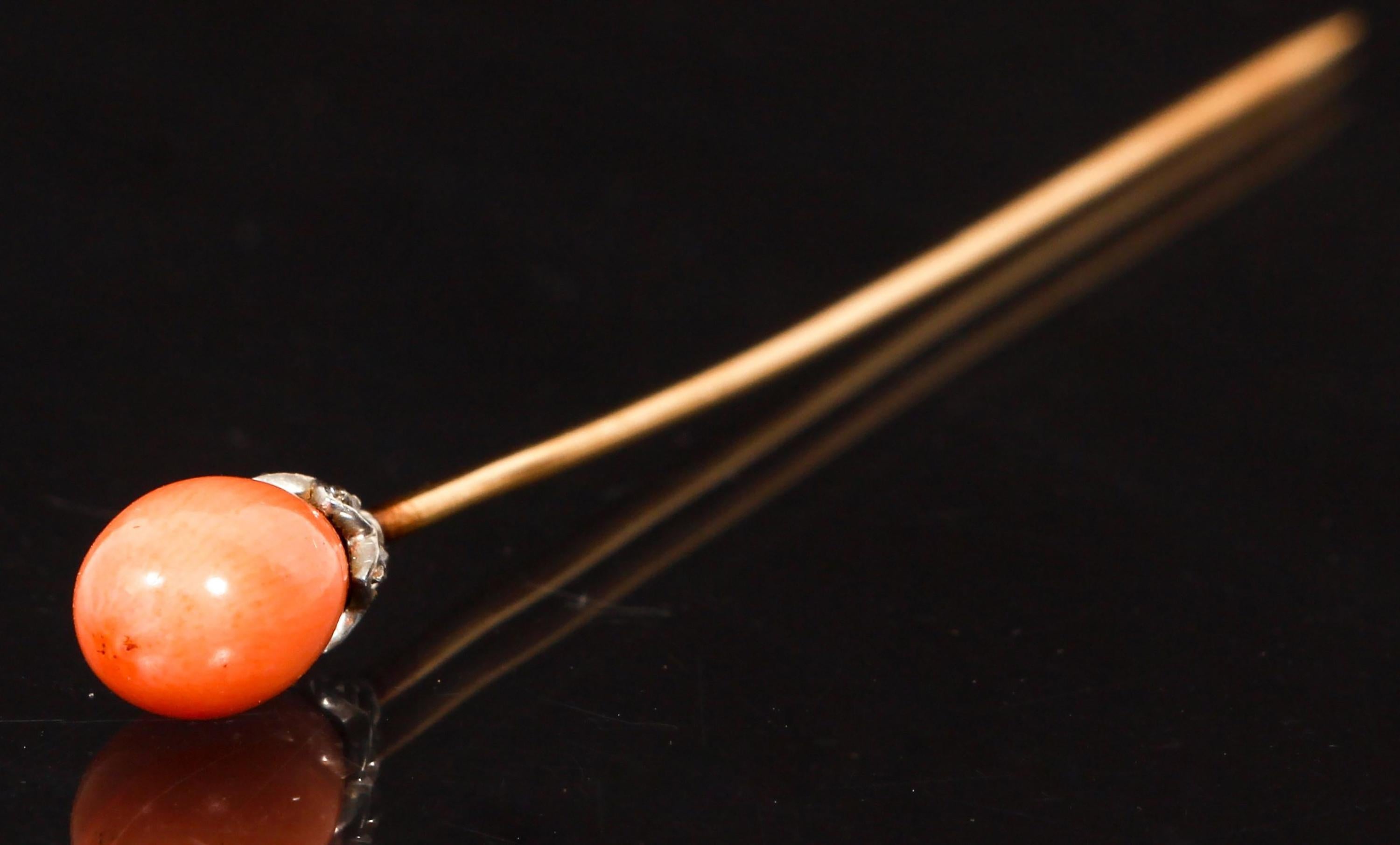 Art Deco Platinum Pin Diamond Angel Skin Lustrous Coral Cone Drop Circa ...