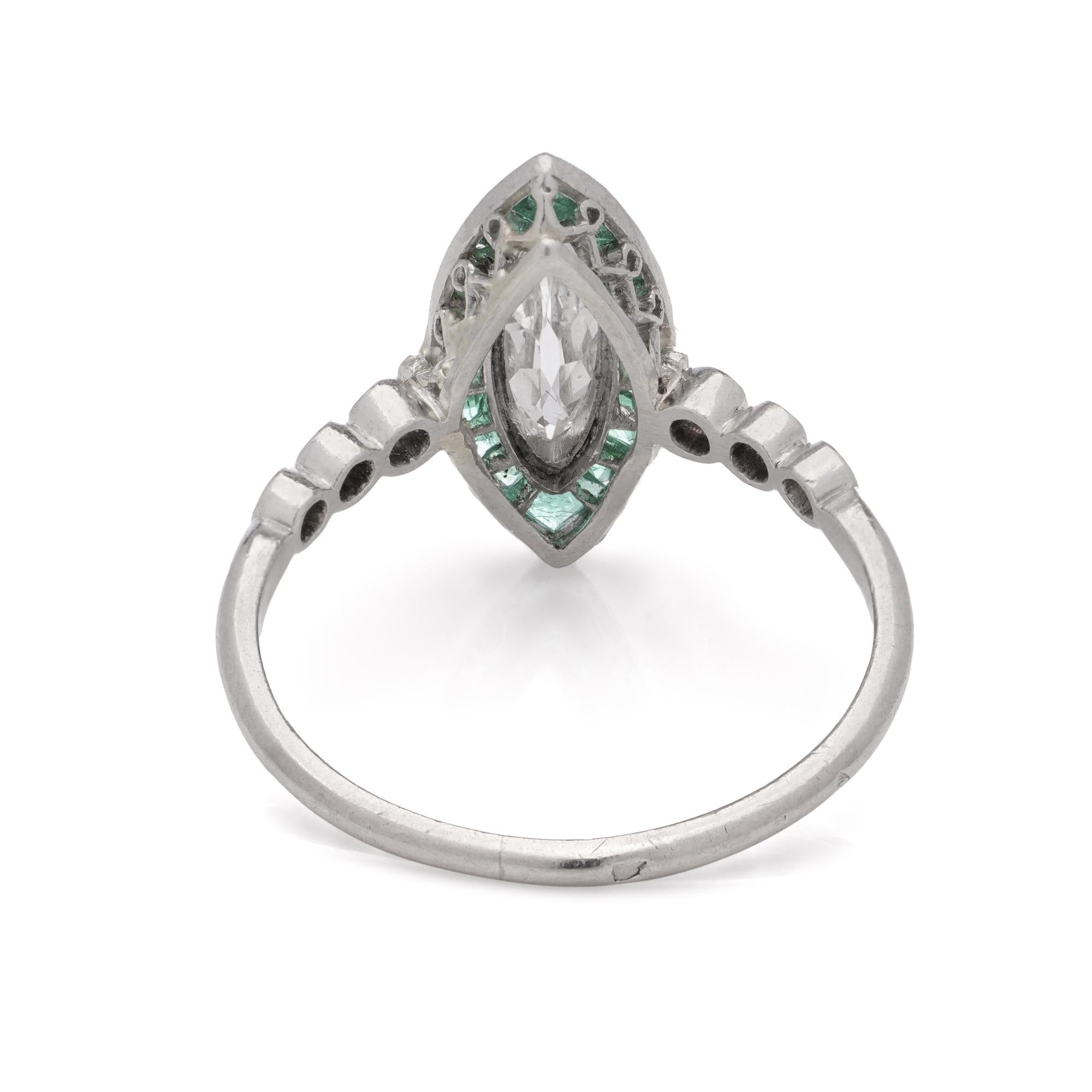 Art Deco platinum ring featuring a marquise-shaped central diamond ring ...