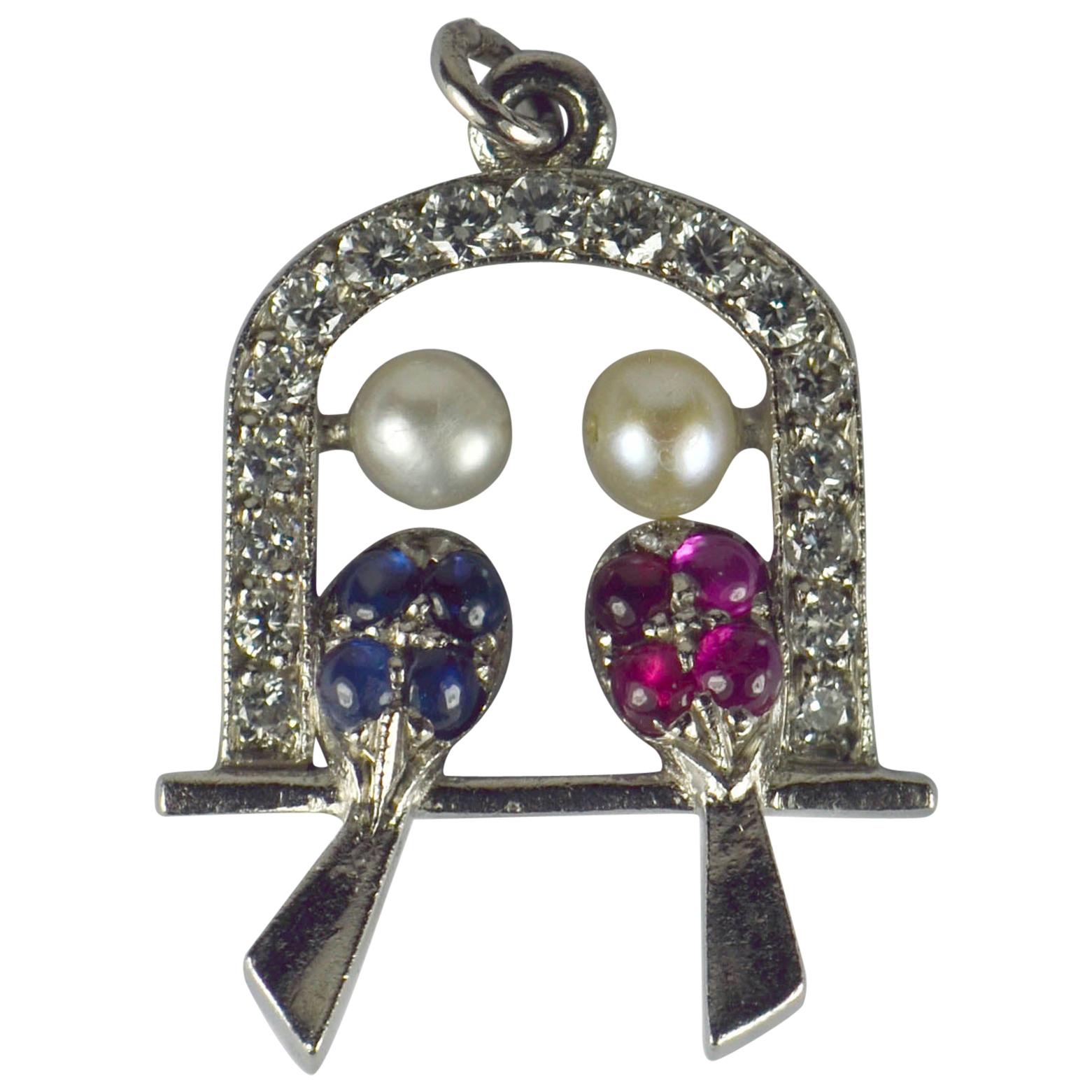 Ruby Pearl Diamond Platinum Tassel Art Deco Pendant For Sale at 1stDibs