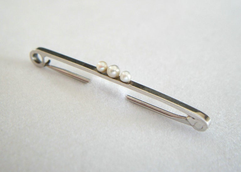 Art Deco Platinum and Seed Pearl Safety Pin Brooch - United States ...
