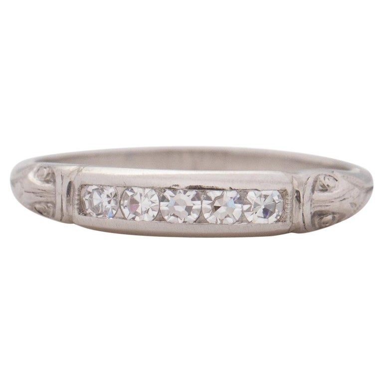 Art Deco Platinum Single Cut Vintage Diamond Stackable Wedding Band For ...