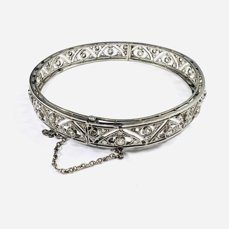 Art Deco Platinum with Round Diamond Bangle Bracelet For Sale at 1stDibs