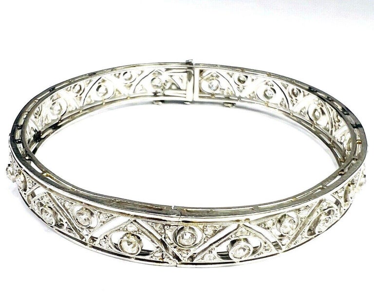 Art Deco Platinum with Round Diamond Bangle Bracelet For Sale at 1stDibs