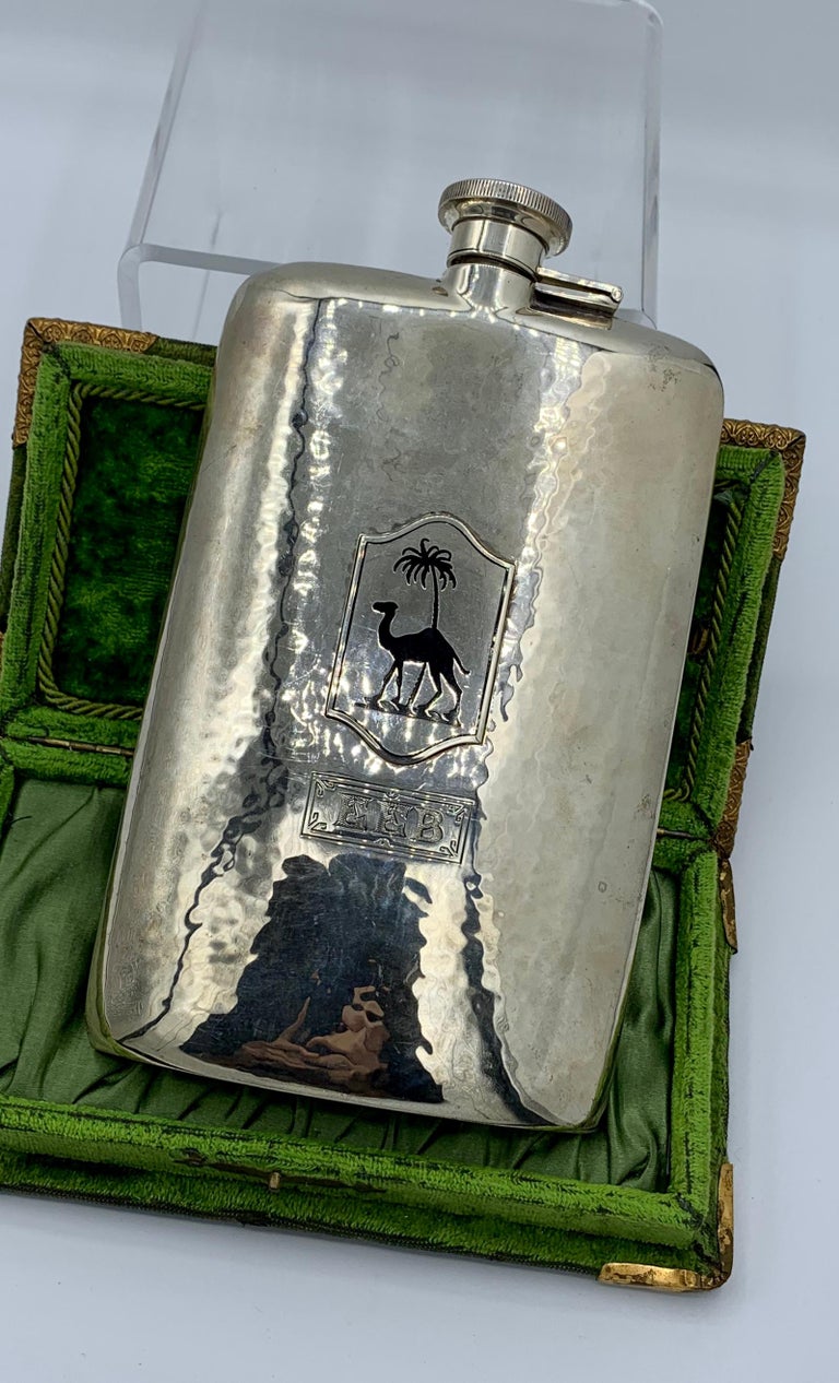 Art Deco Pocket Flask Sterling Silver Enamel Egyptian Revival Camel ...