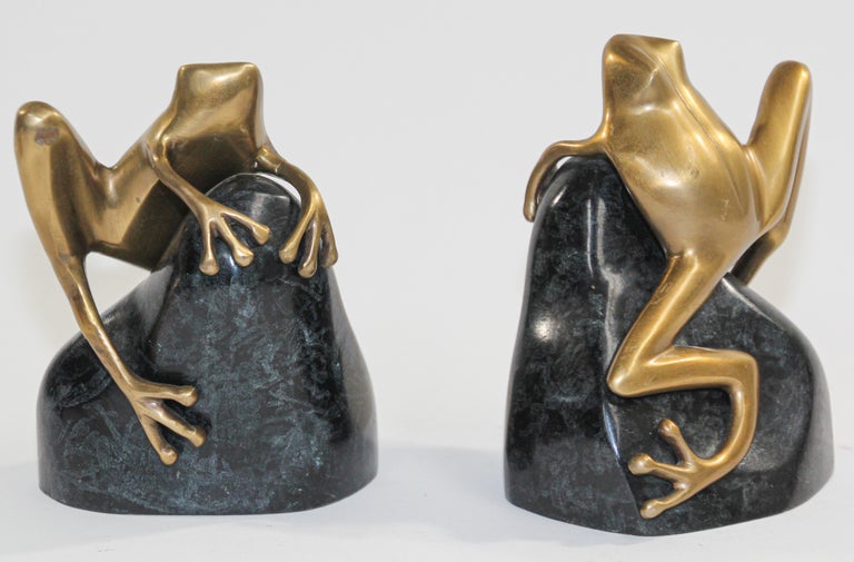 Art Deco Polished Cast Polished Brass Frogs on a Rock Bookends, circa ...