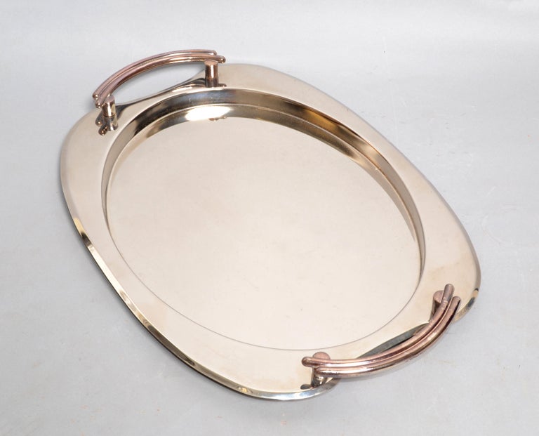 Art Deco Polished Steel and Silver Serveware Platter Barware Serving ...