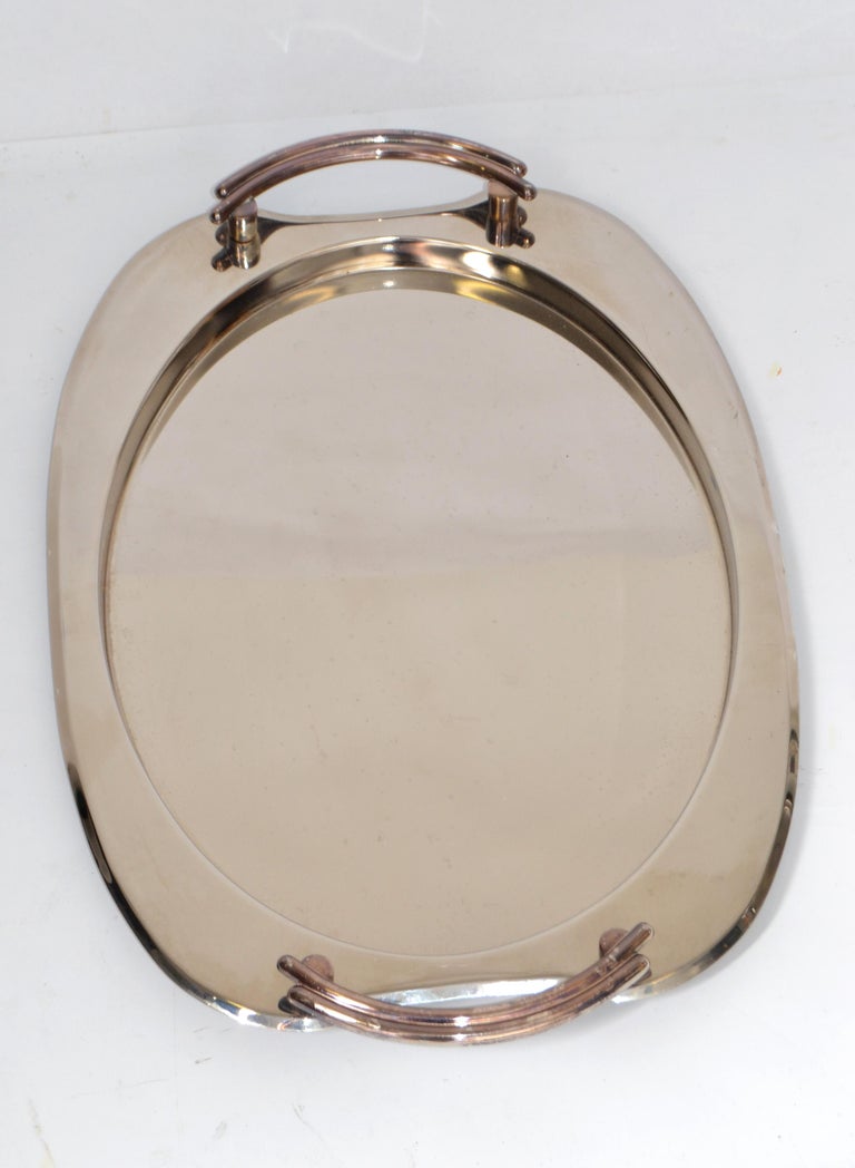 Art Deco Polished Steel and Silver Serveware Platter Barware Serving ...