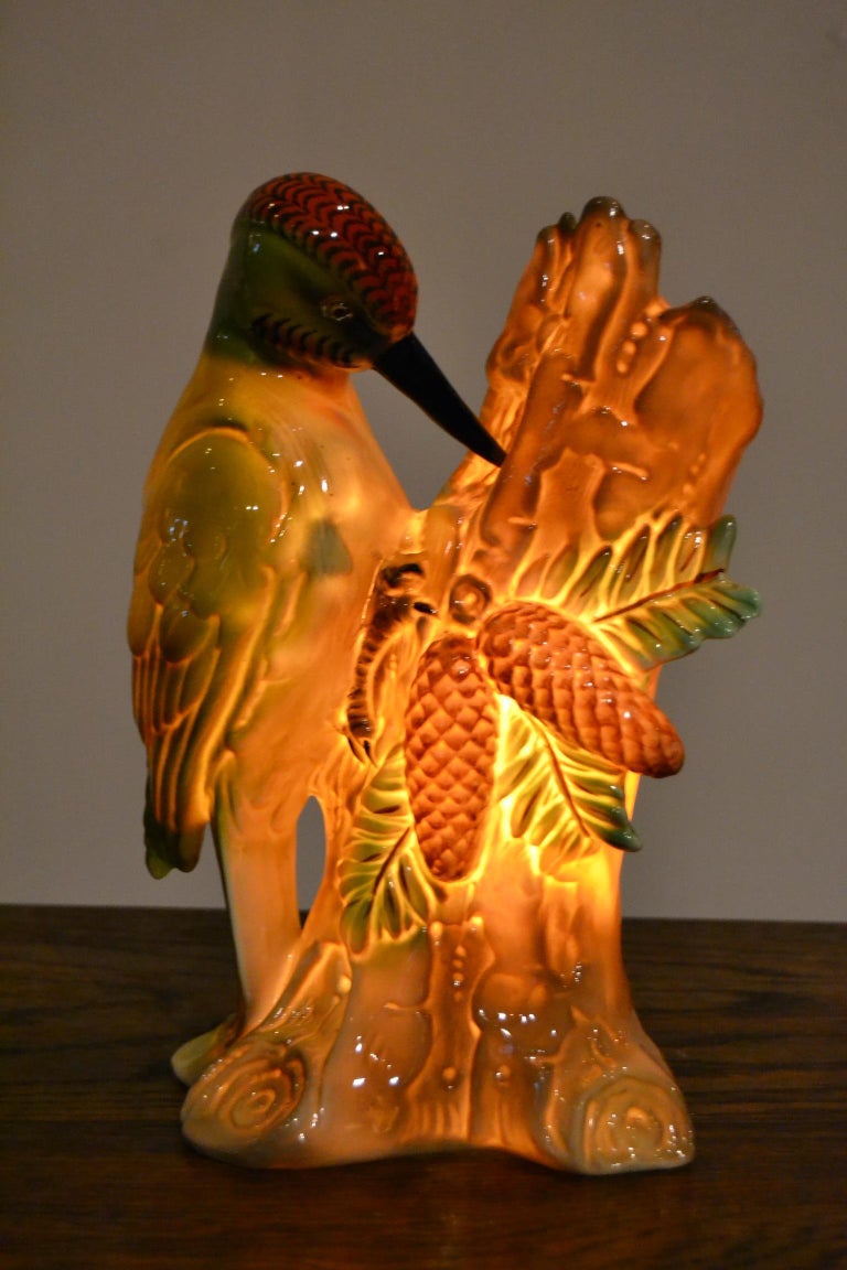 Art Deco Porcelain Perfume Light of a Woodpecker by Elka, Germany at ...