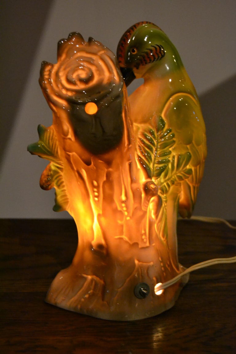 Art Deco Porcelain Perfume Light of a Woodpecker by Elka, Germany at ...