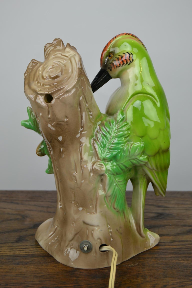 Art Deco Porcelain Perfume Light of a Woodpecker by Elka, Germany at ...