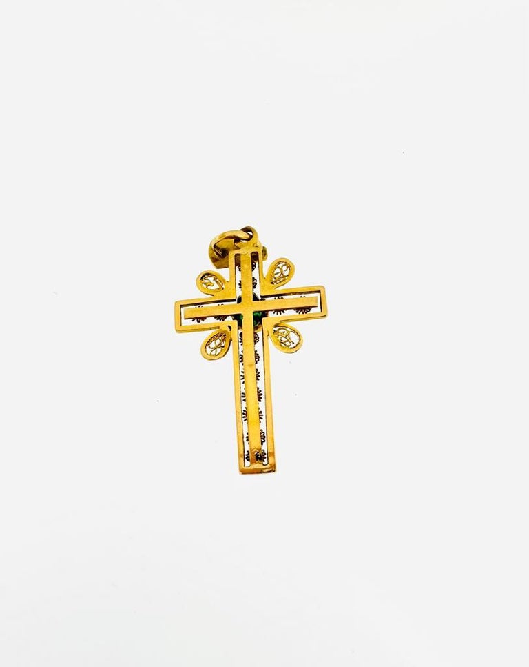 Art Deco Portuguese Yellow Gold Cross with Cabochon Emerald For Sale at ...