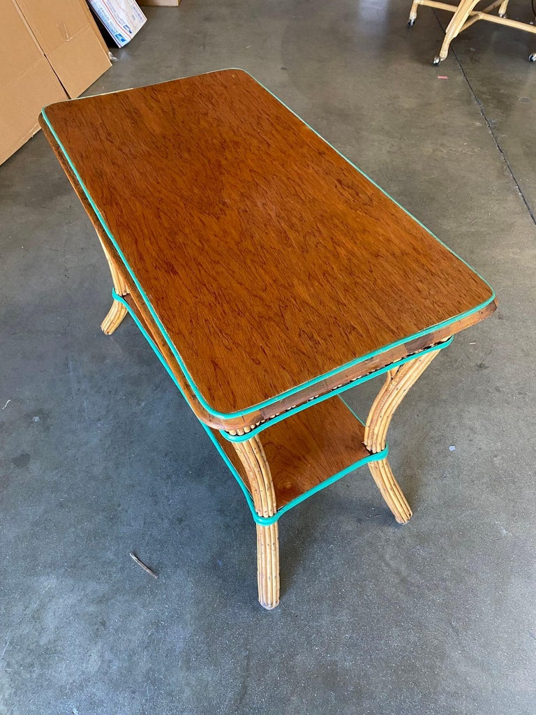 Art Deco Presidential Stick Rattan TV Stand/Console Table w/ Mahogany ...