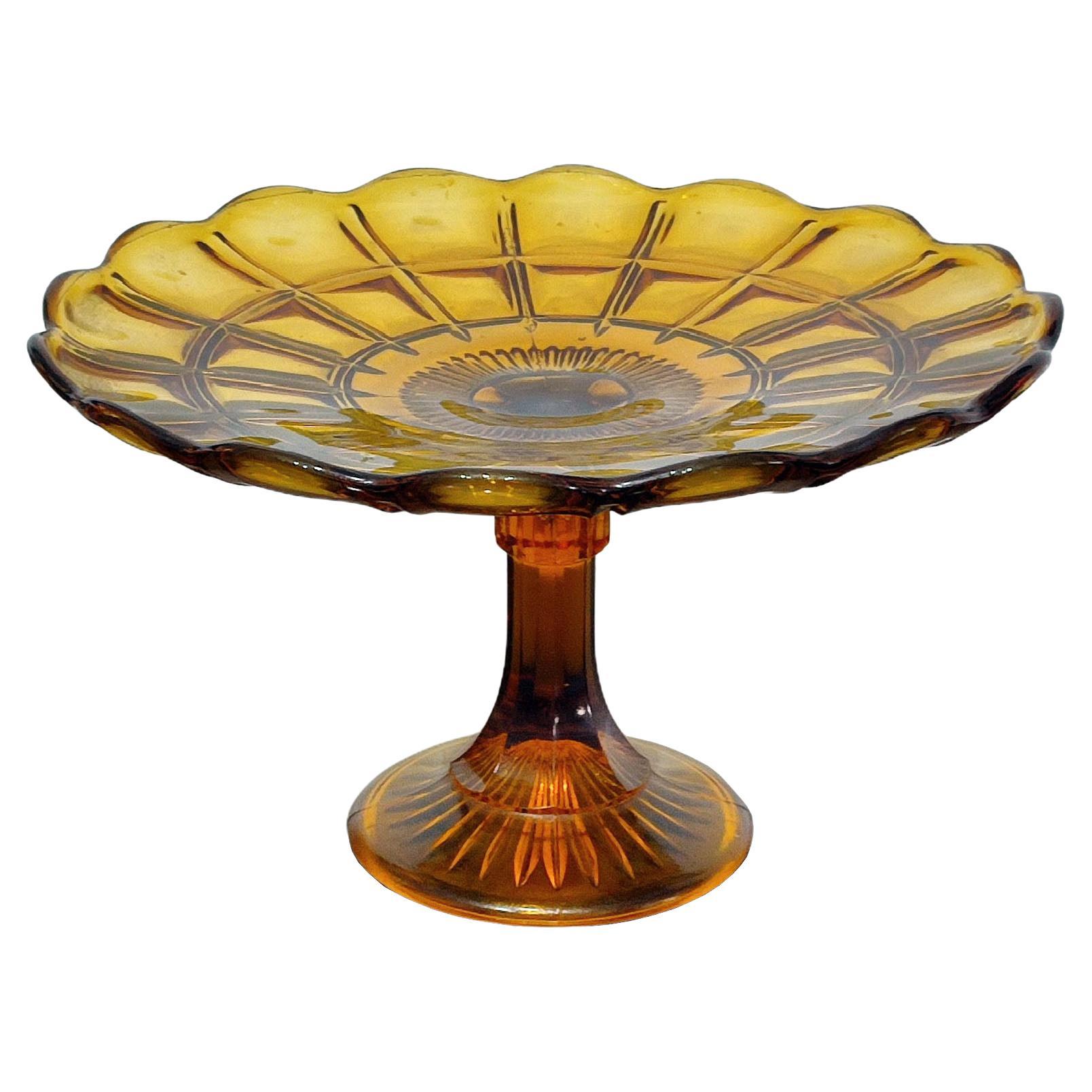 Amber Glass Patisserie Stand For Sale at 1stDibs