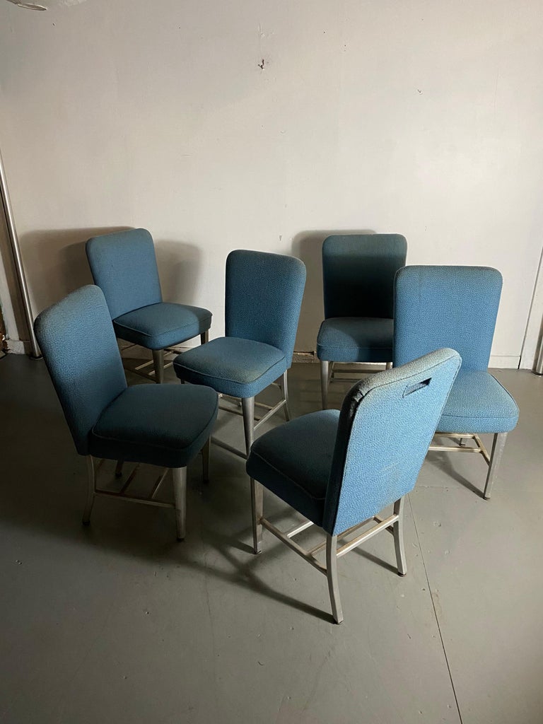 Art Deco Pullman Dining Car Chairs, Aluminum and Fabric, Attributed to ...