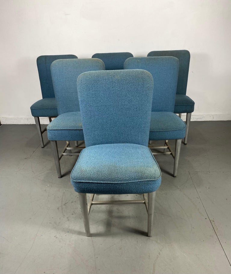 Art Deco Pullman Dining Car Chairs, Aluminum and Fabric, Attributed to ...