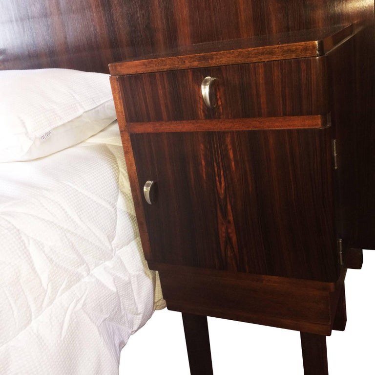 Art Deco Queen-Size Bed and Bedside Tables in Macassar Wood For Sale at ...
