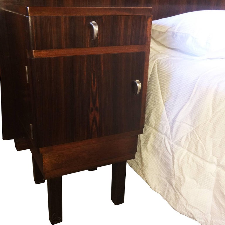 Art Deco Queen-Size Bed and Bedside Tables in Macassar Wood For Sale at ...