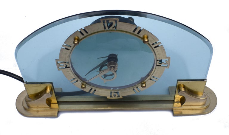 Art Deco Rare and Stunning Bem Ltd Glass, Brass Electric Mantle Clock ...