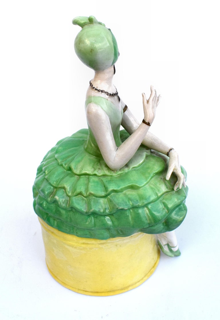 Art Deco Rare Ceramic Flapper Powder Box, c 1930 at 1stDibs