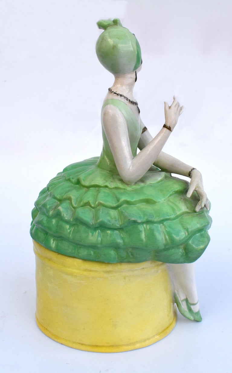 Art Deco Rare Ceramic Flapper Powder Box, c 1930 at 1stDibs
