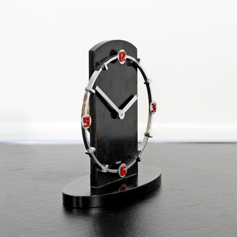 Art Deco Rare German Mechanical Table Mantle Clock Black Red at 1stDibs