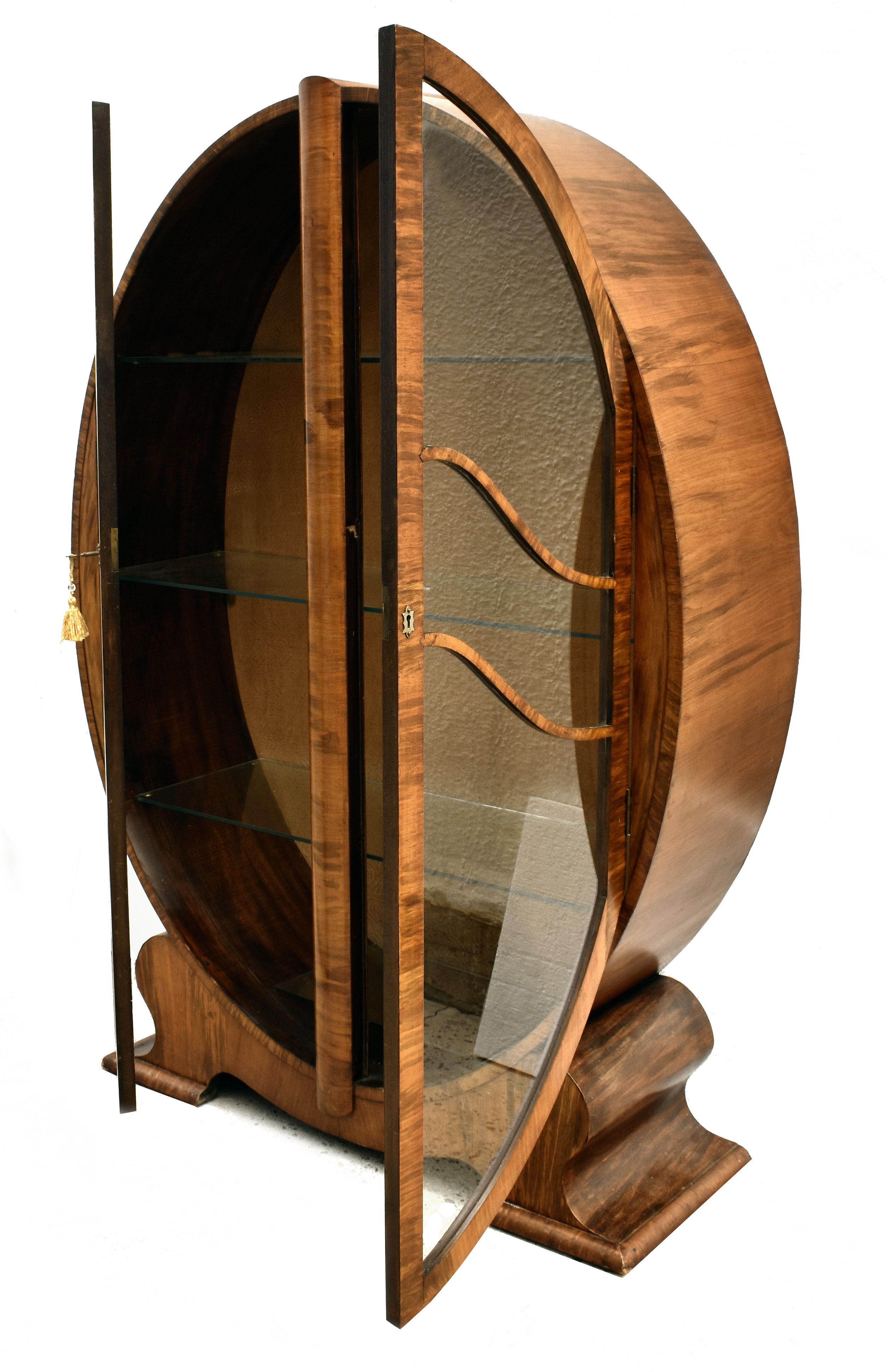 Art Deco Rare Original English Walnut Oval Vitrine Display Cabinet ...
