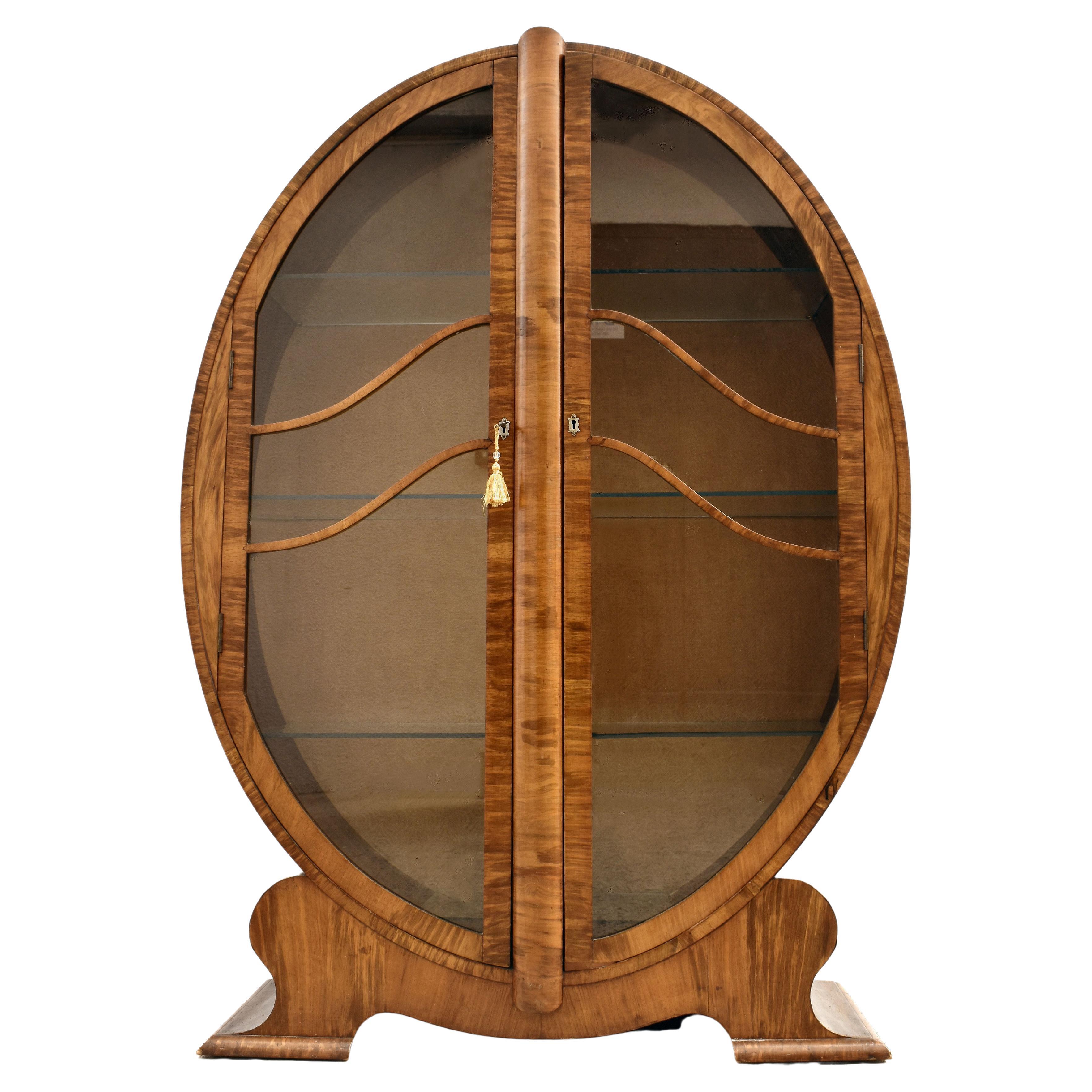 Art Deco Walnut Display Vitrine Cabinet, English, C1930 at 1stDibs