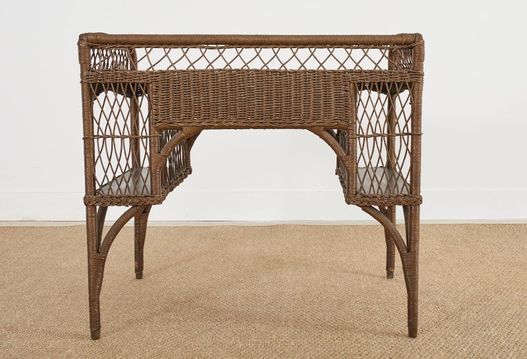 Art Deco Rattan and Wicker Desk by Heywood-Wakefield For Sale at 1stDibs
