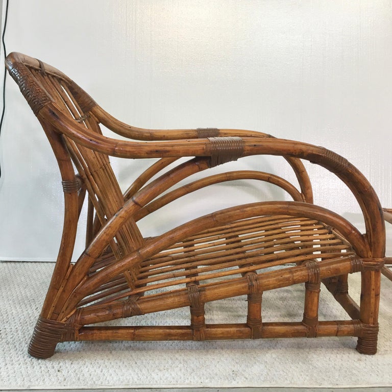Art Deco Rattan Roadster Lounge Chair and Ottoman at 1stDibs