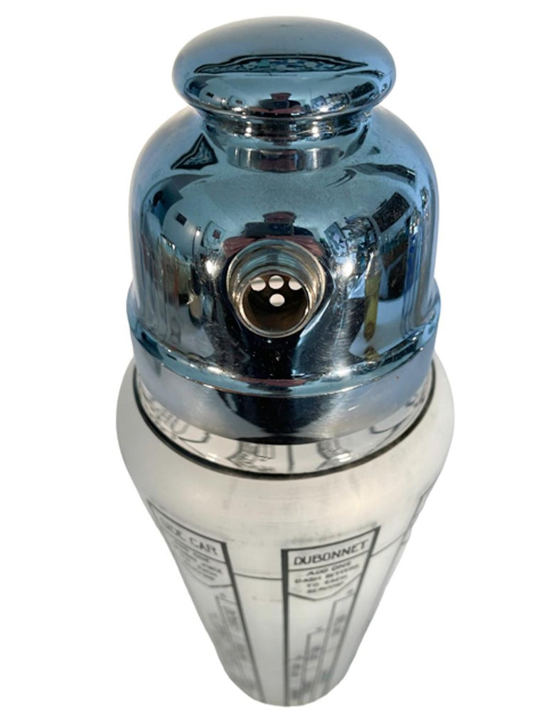 Art Deco Recipe Cocktail Shaker Black Graphics On Frosted Ground And