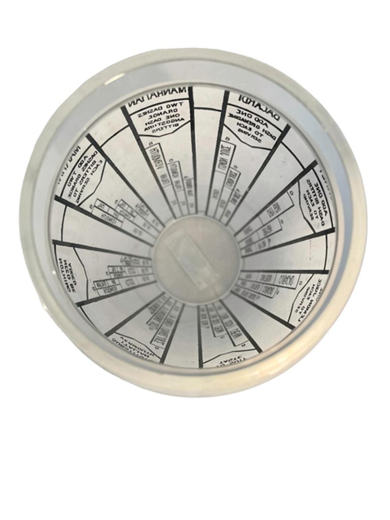 Art Deco Recipe Cocktail Shaker Black Graphics On Frosted Ground And
