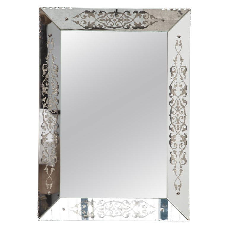 Art Deco Rectangular Faceted Wall Hanging Mirror at 1stDibs