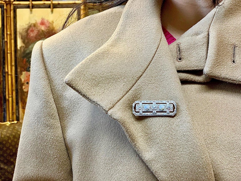 Art Deco Rectangular Gold Brooch with Diamonds and Natural Pearls For ...