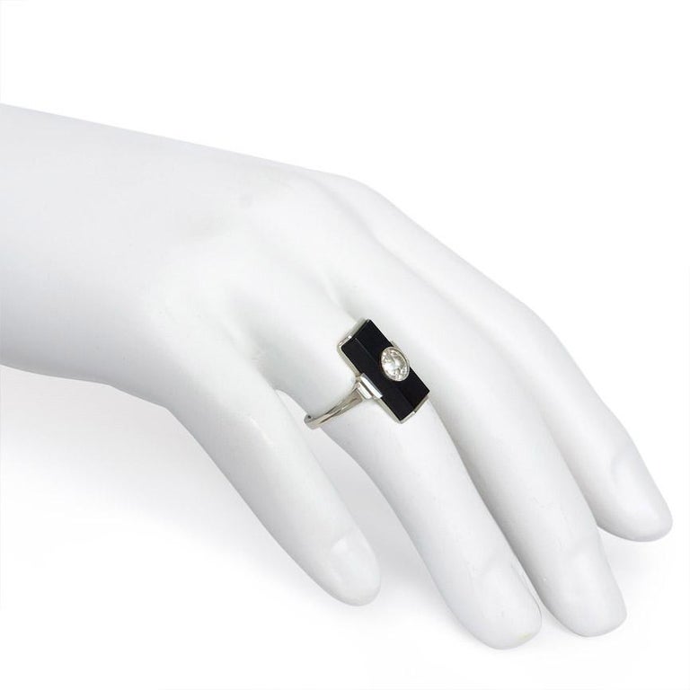 Art Deco Rectangular Onyx, Diamond, and White Gold Ring at 1stDibs