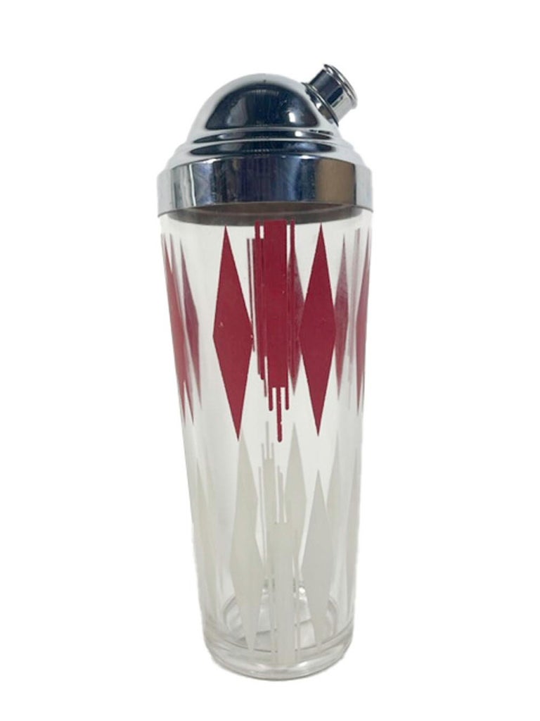 Art Deco Red and White Enamel Decorated Cocktail Shaker, Ice Bowl and 4 ...