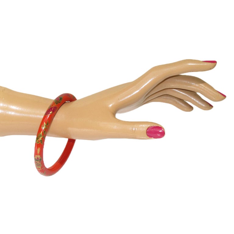 Art Deco Red Celluloid Bracelet Bangle with Asian-Inspired Design For ...