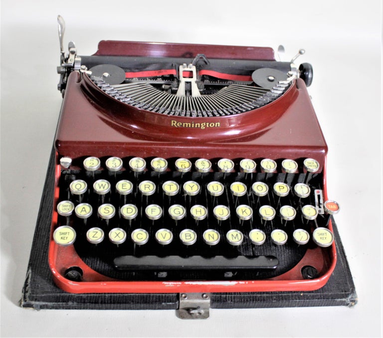 Art Deco Red Remington Rand No. 3 Streamlined Portable Typewriter with ...